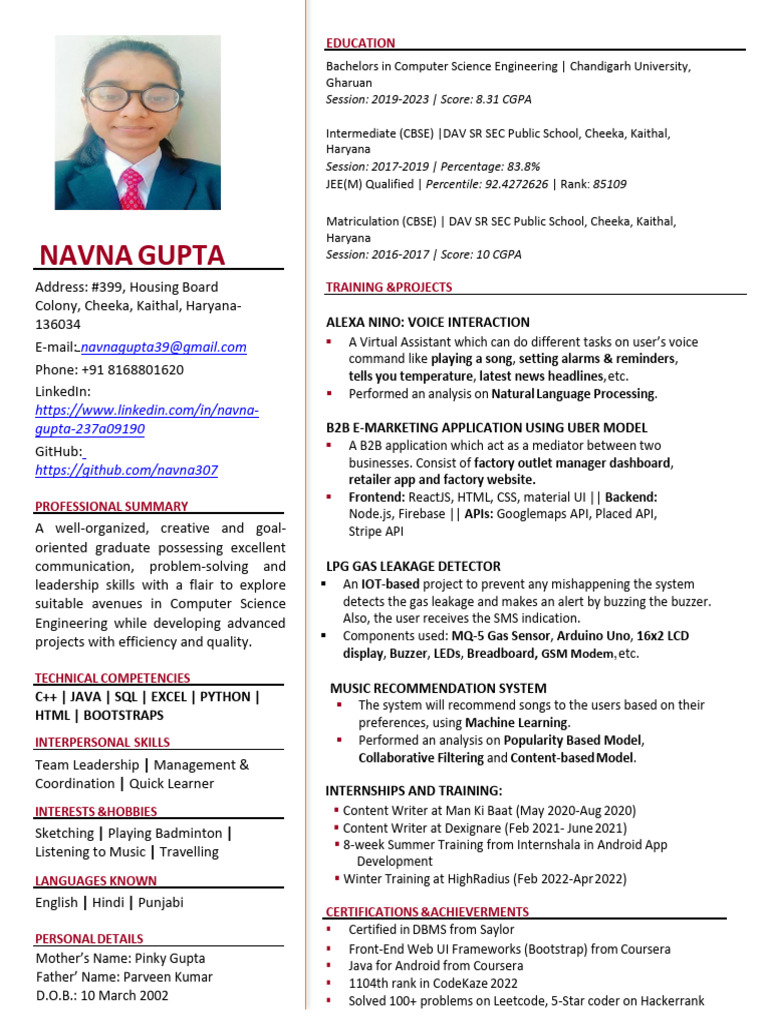Navna Gupta RESUME | PDF | Computers