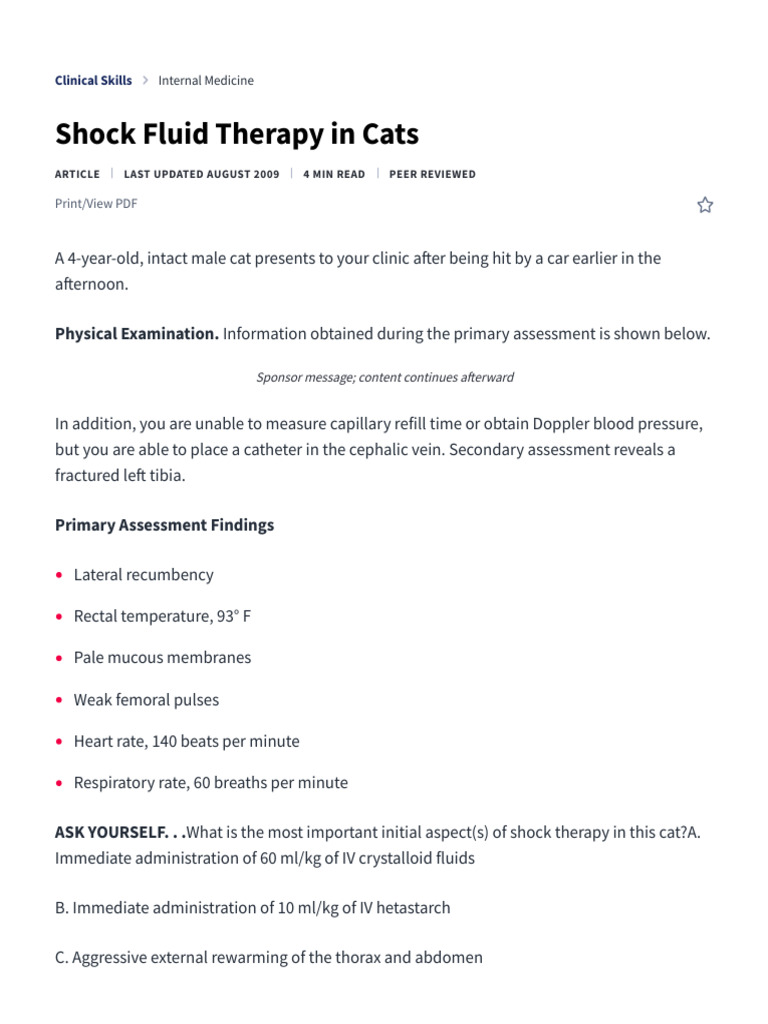 Shock Fluid Therapy in Cats | PDF | Hypothermia | Shock (Circulatory)