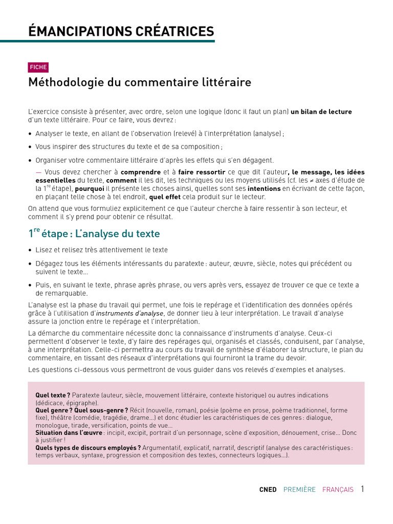 7fr16te0223 Fiche Le Commentaire Litteraire Pdf Discours