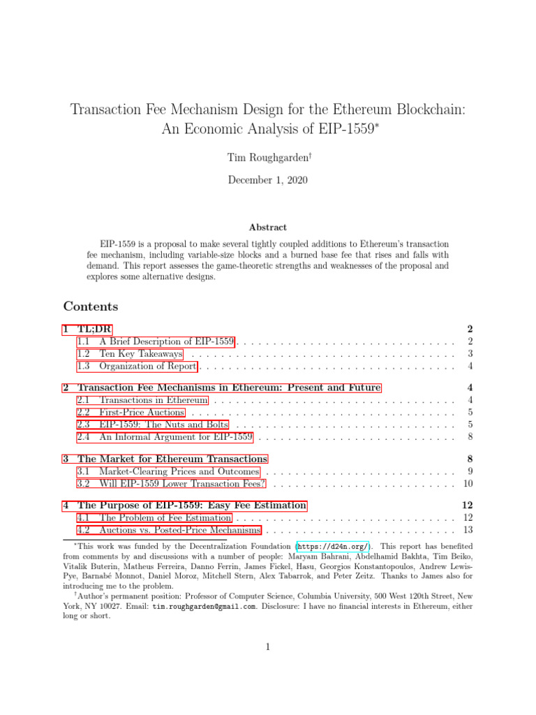 Transaction Fee Mechanism Design For The Ethereum Blockchain | PDF ...