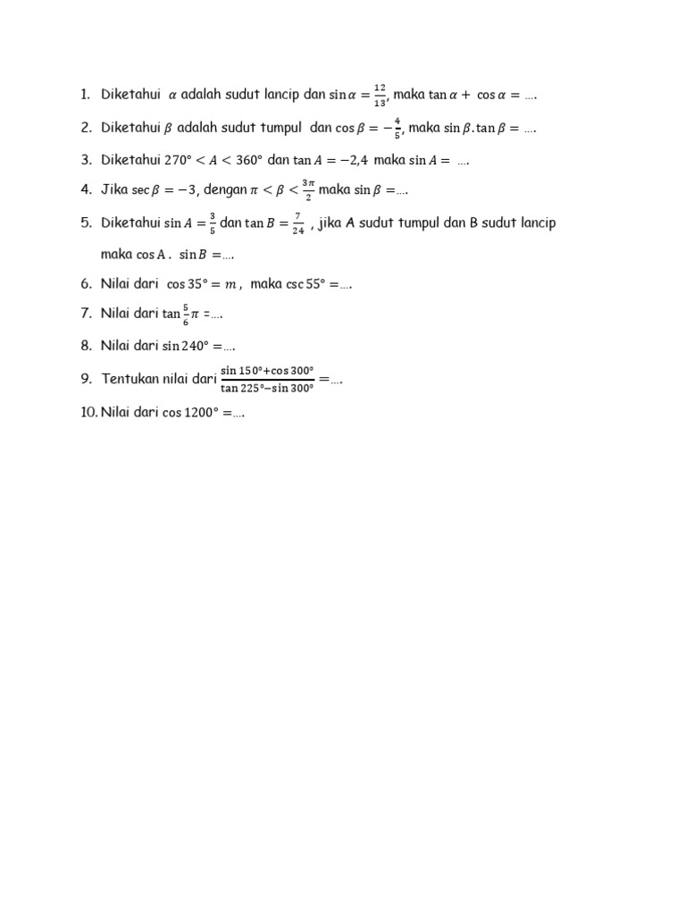 Latihan Nilai Perbandingan Trigono Berbagai Kuadran | PDF