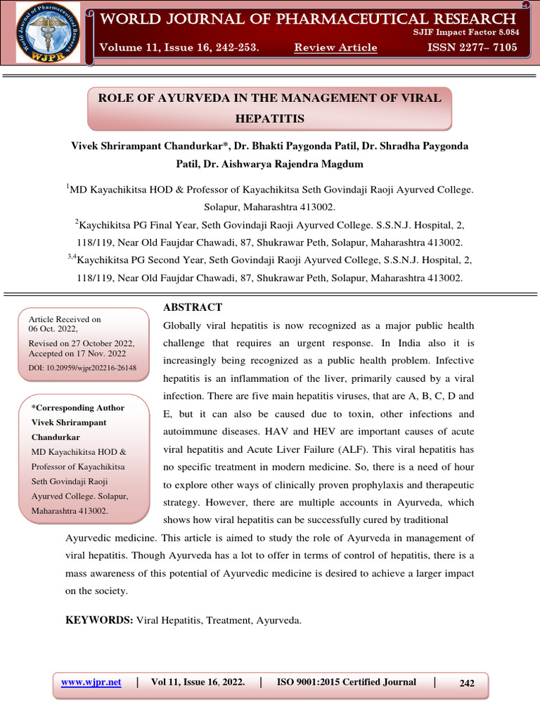 Hepatitis Role Ayurveda Article Bhakti Pdf Hepatitis Ayurveda 8248