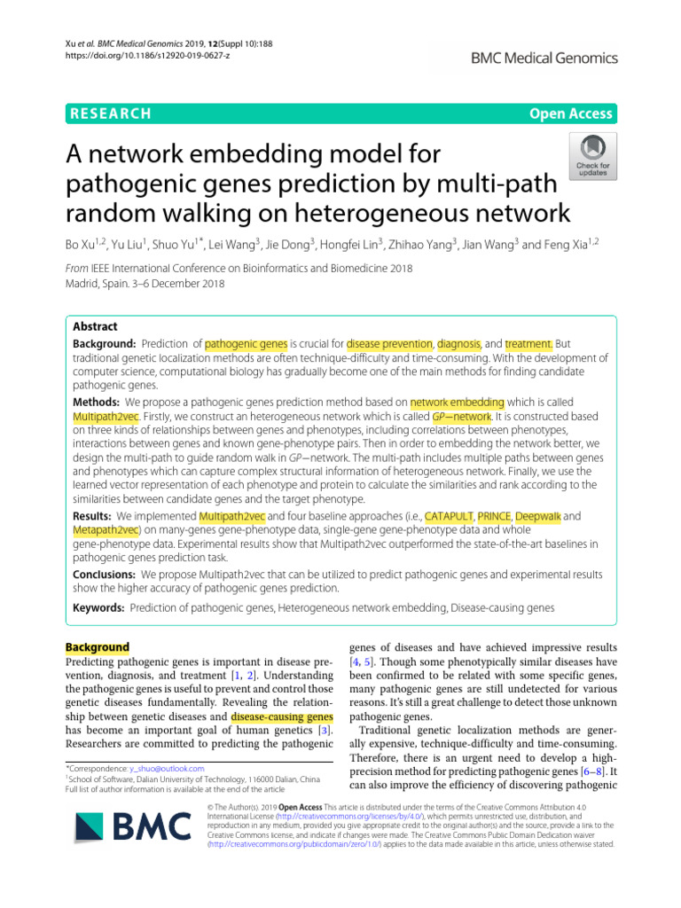 A Network Embedding Model For Pathogenic Genes Prediction by Multi-Path Random Walking On ...
