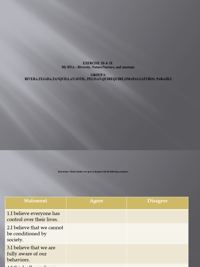 Exercise 1d 1e Group 4 | PDF | Experience | Behaviorism