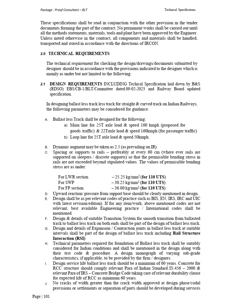 BLT Technical Specifications for Railways | PDF | Concrete ...