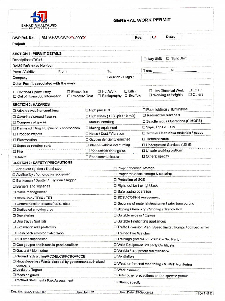 New General Cold Work Permit | PDF