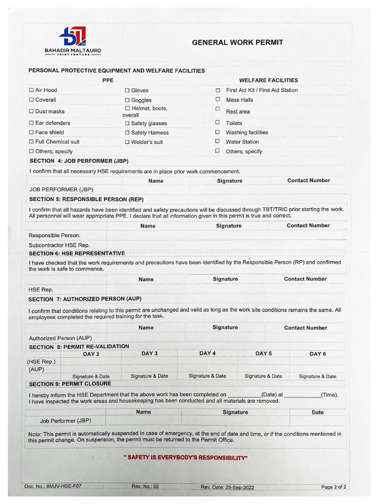 General Cold Work Permit New | PDF