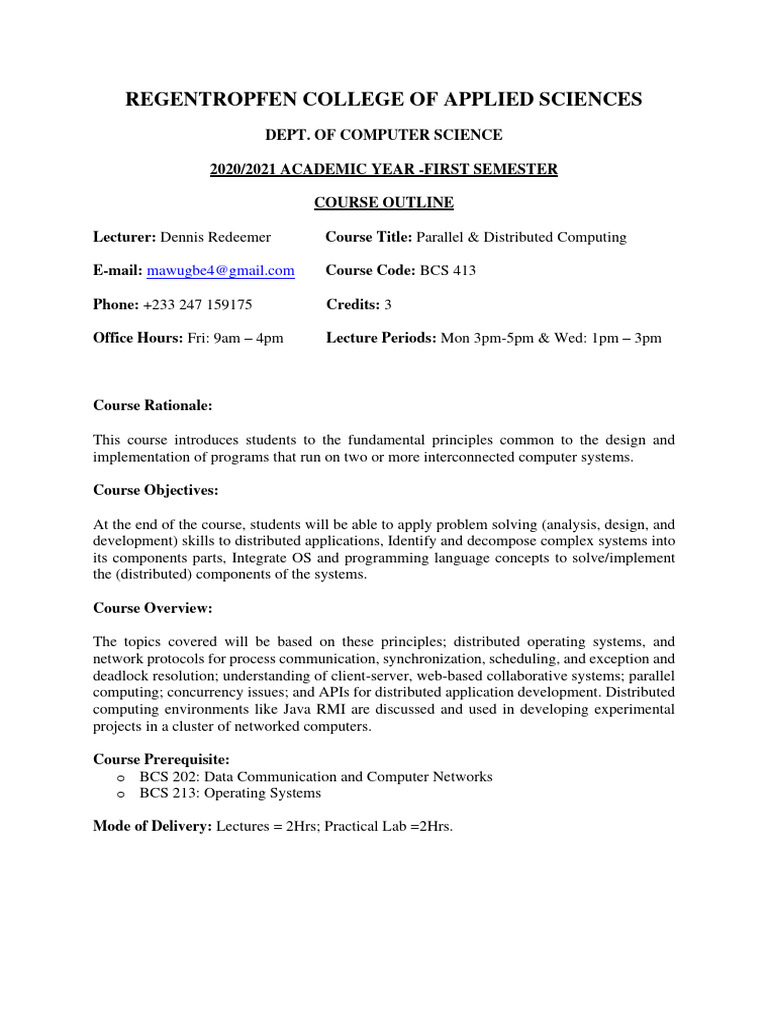 BCS 413 Course Outline | PDF | Distributed Computing | Computing