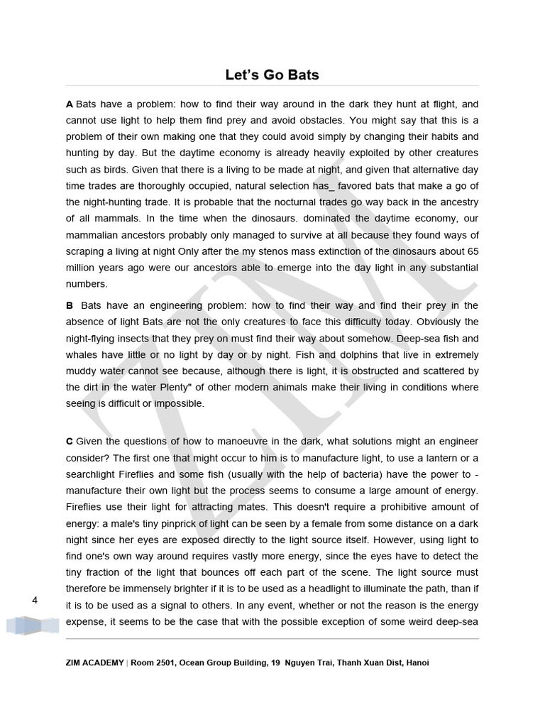 IELTS Academic Reading Sample 60 - Let's Go Bats | PDF | Sonar | Bat