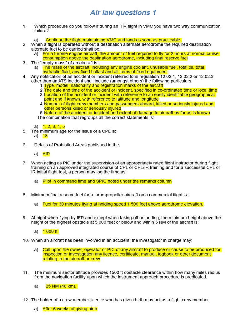 Air Law Exam Prep Guide | PDF | Instrument Flight Rules | Visual Flight ...
