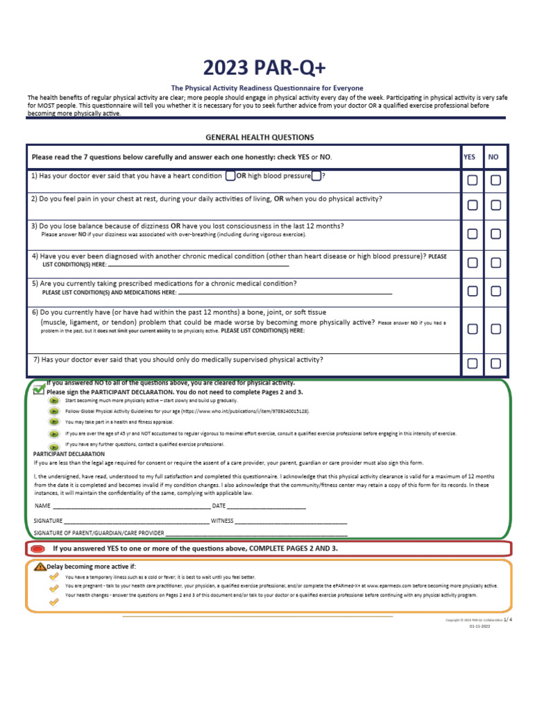 ParQ Plus Jan 2023 Fillable 1 Copy 1 | PDF | Diabetes | Heart