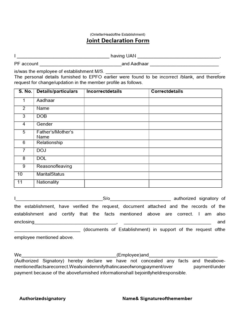 Joint Declaration Form for EPFO Updates | PDF | Government | Justice