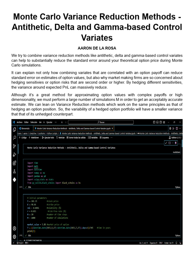 Monte Carlo Variance Reduction Methods In Python Pdf Business Computers
