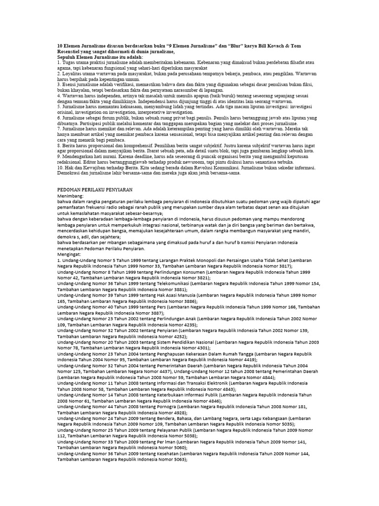 10 Elemen Jurnalisme Disusun Berdasarkan Buku | PDF
