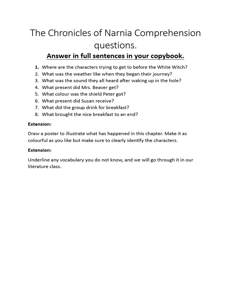 The Chronicles of Narnia Questions Chapter 10 | PDF