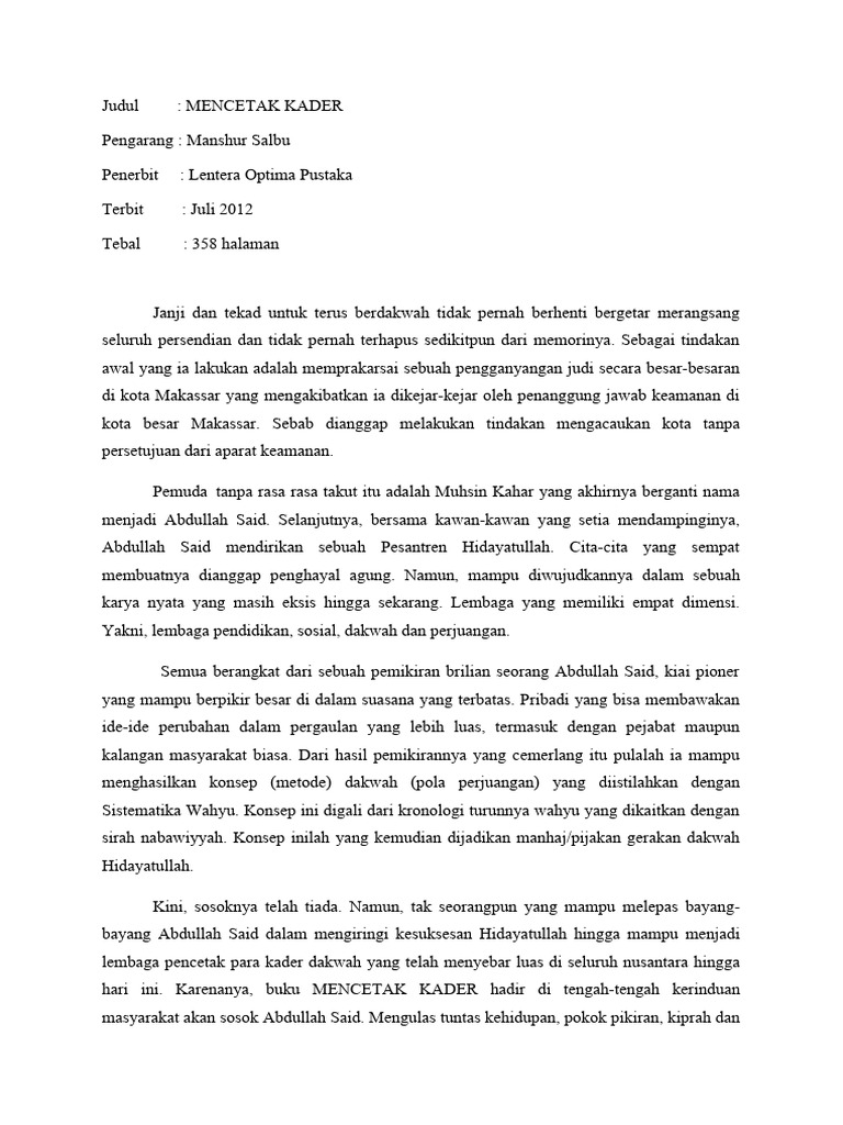 Resensi Mencetak Kader | PDF | Pengembangan Diri | Agama & Spiritualitas