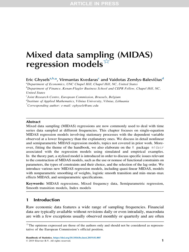 Mixed Data Sampling (MIDAS) Regression Models | PDF | Regression Analysis | Statistics
