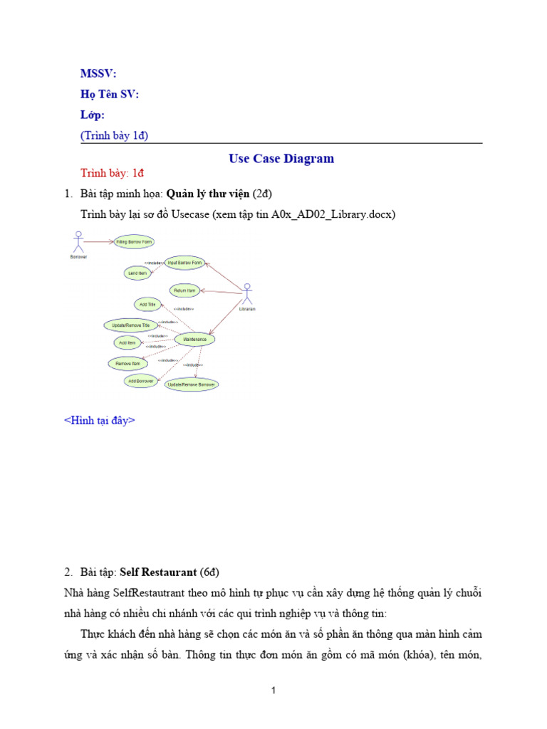 Use Case Diagram: (Trình Bày 1đ) | PDF