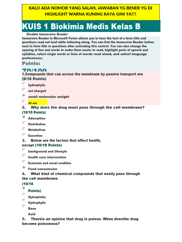 Kuis Biokimia Medis Setelah UTS | PDF