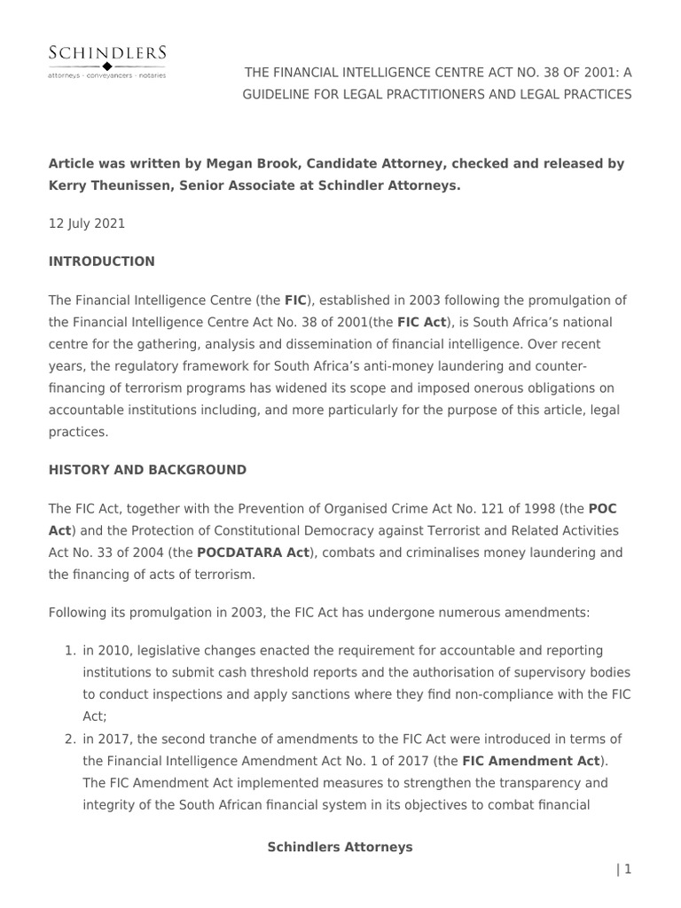 Legal Practitioners' FIC Act Guide | PDF | Money Laundering | Terrorism ...