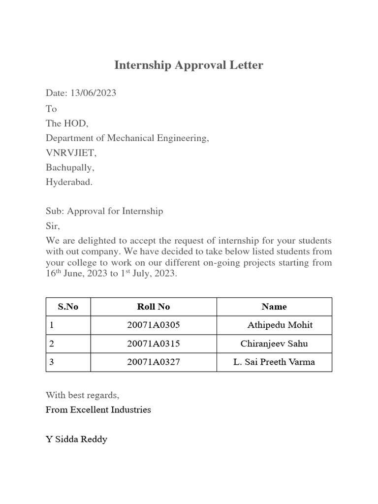 Internship Approval Letter | PDF