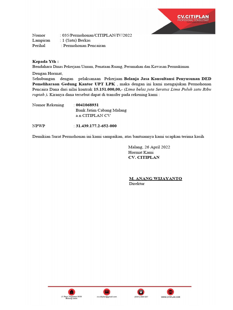 Surat Pencairan Dana | PDF