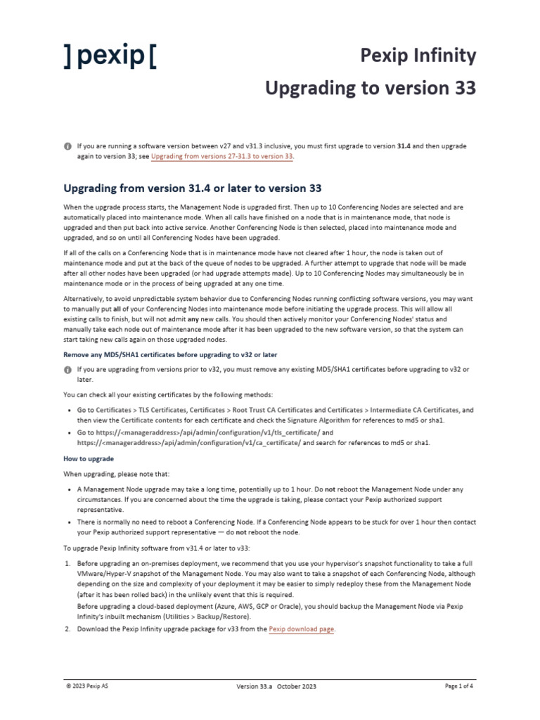 Summary of How To Upgrade Pexip Infinity Software From Older Versions. | PDF | Cloud Computing ...