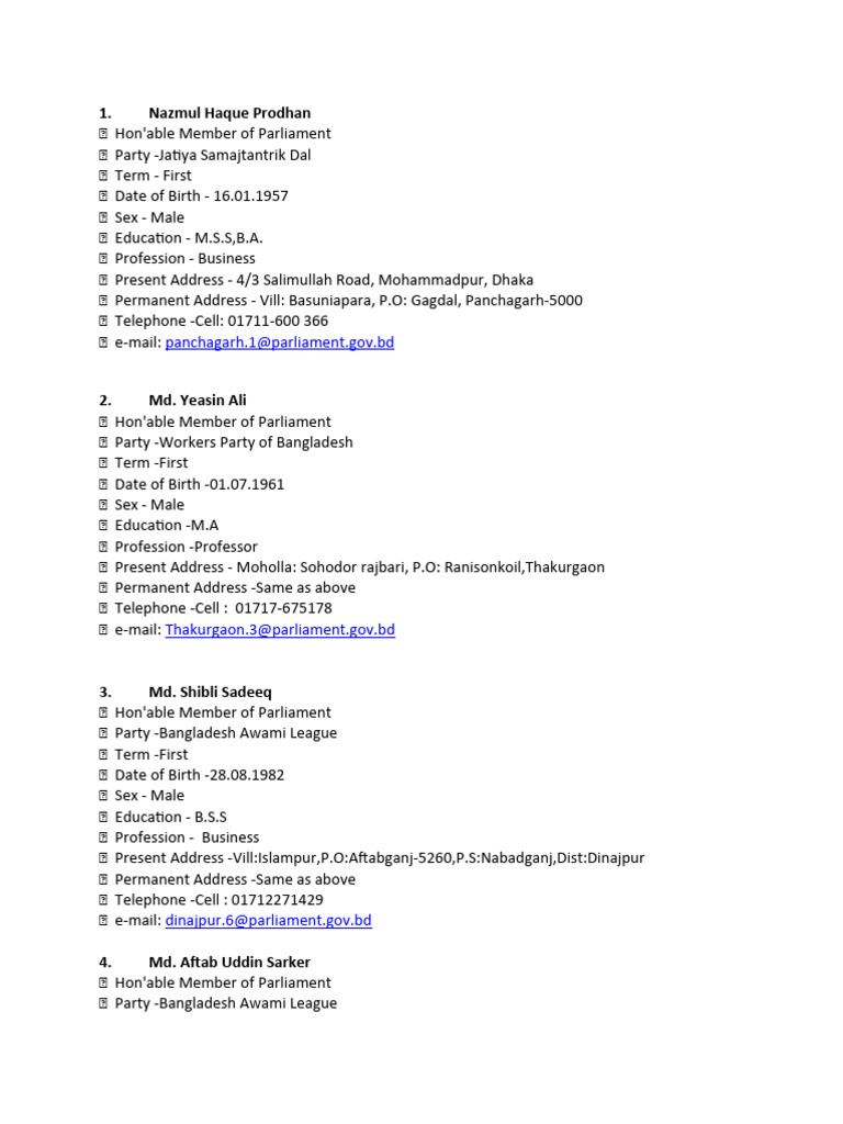 Parliament Member List New | PDF | Bangladesh