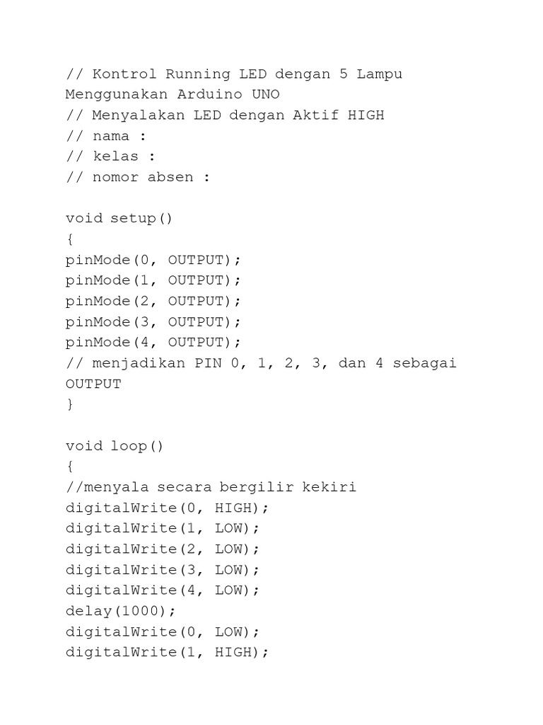 Sketch Program Runing - Led - 10ms 5 Lampu | PDF | Computer Engineering | Classes Of Computers