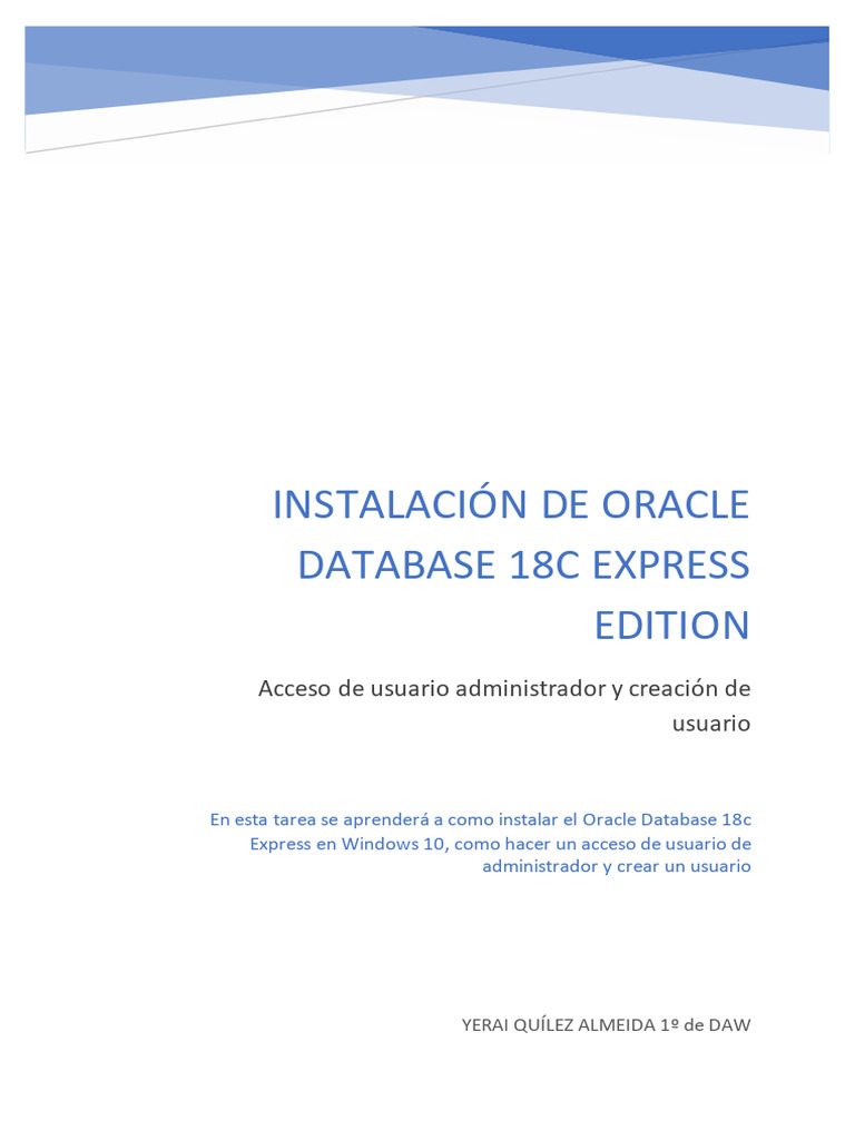 Instalación de Oracle 18c Express Edition | Descargar gratis PDF | Usuario (informática) | Bases ...