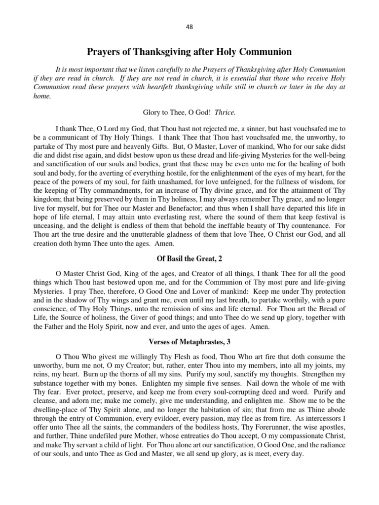 Prayers of Thanksgiving After Holy Communion | PDF | Thou | Eucharist