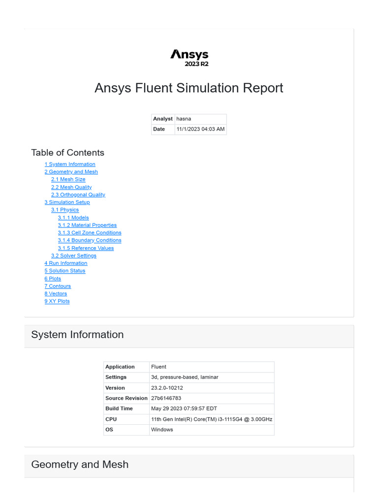 Ansys Fluent Report | PDF | Fluid Dynamics | Pressure