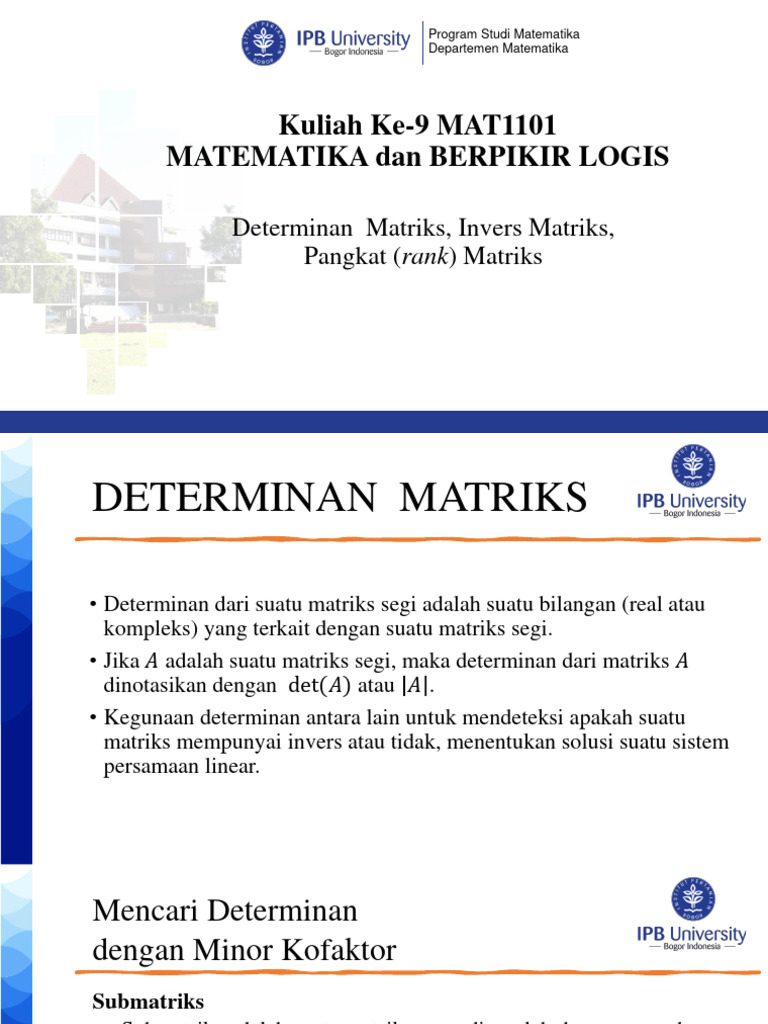 Determinan, Invers, dan Pangkat Matriks | PDF | Metode & Bahan Ajar | Sains & Matematika
