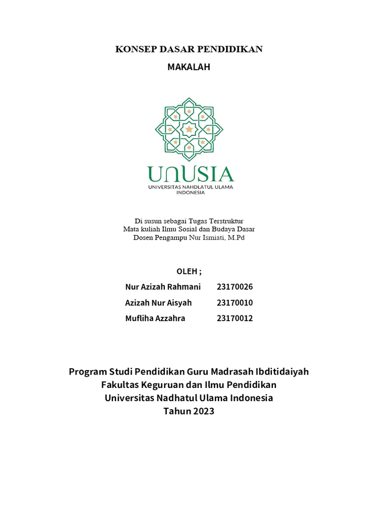 Makalah Pengantar Ilmu Pendidikan Kelompok 1 (Azizah Nur, Mufliha, Nur Azizah) | PDF | Ilmu ...