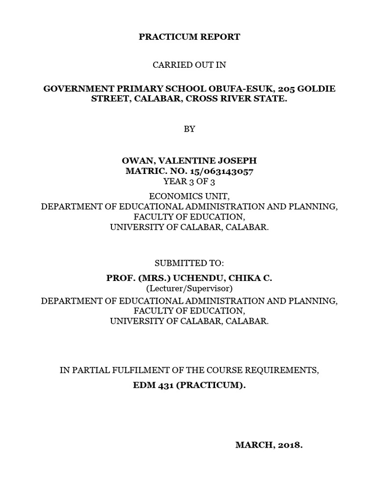 Practicum Report Full Work | PDF | Teachers | Schools