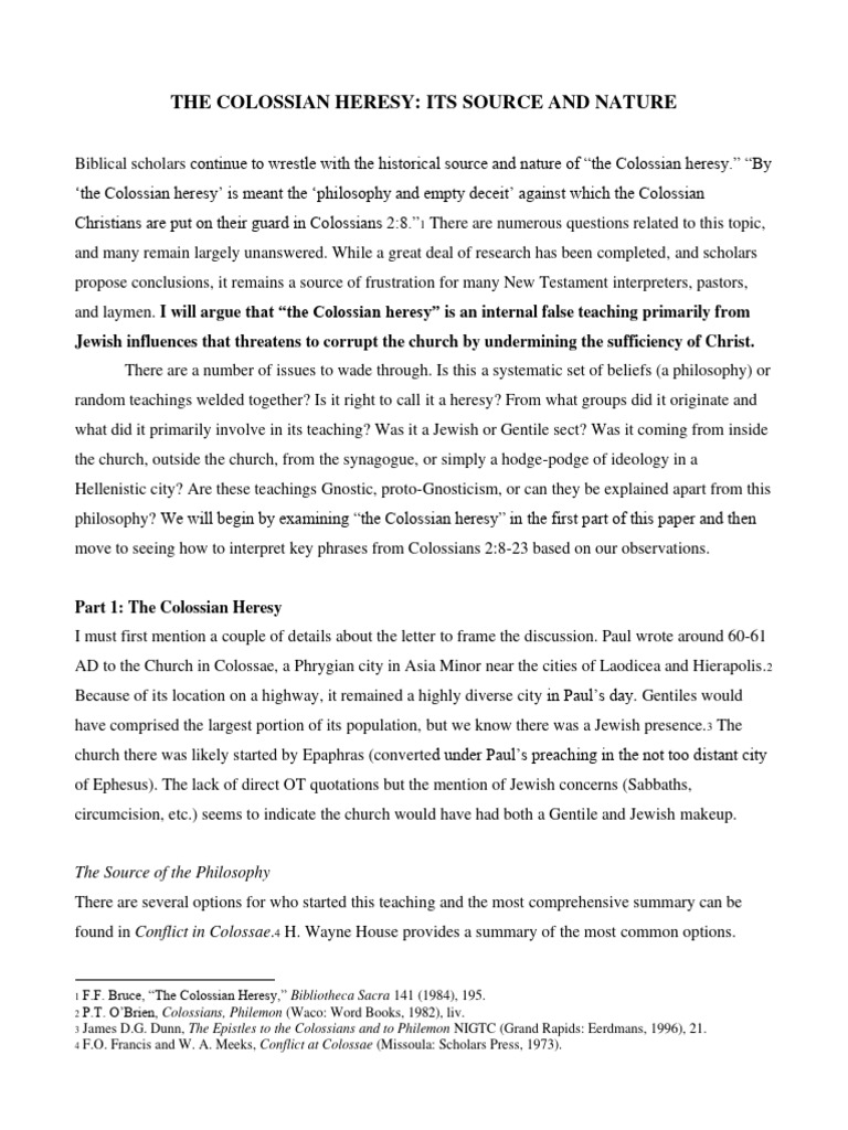 Colossian Heresy: Source & Nature | PDF | Epistle To The Colossians ...