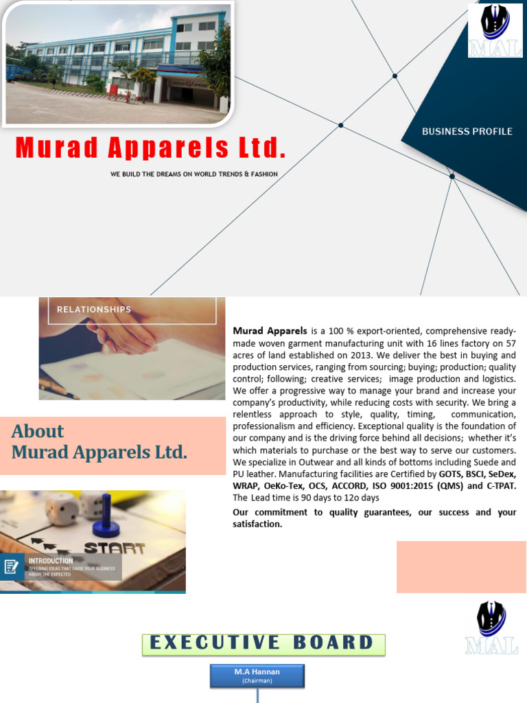 Murad Apparels Business Profile | PDF | Textiles | Clothing