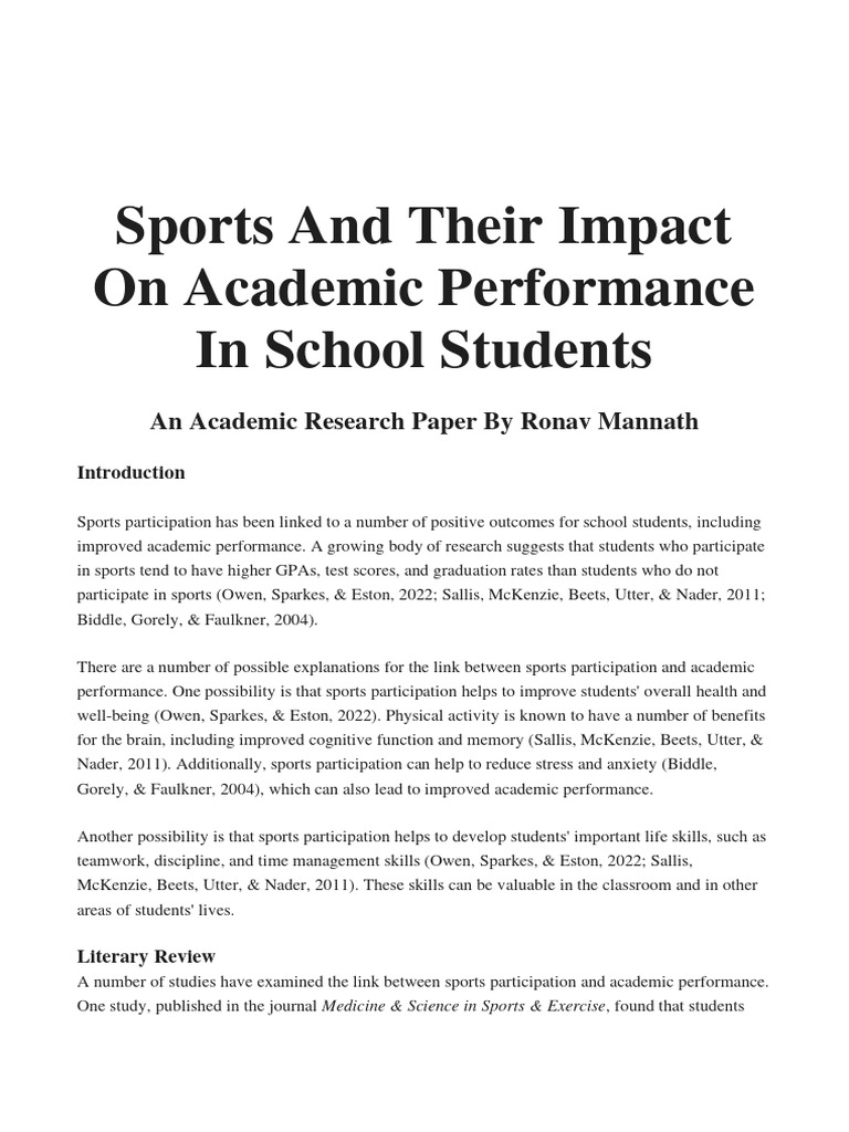 Sports and Their Impact On Academic Performance in School Students ...