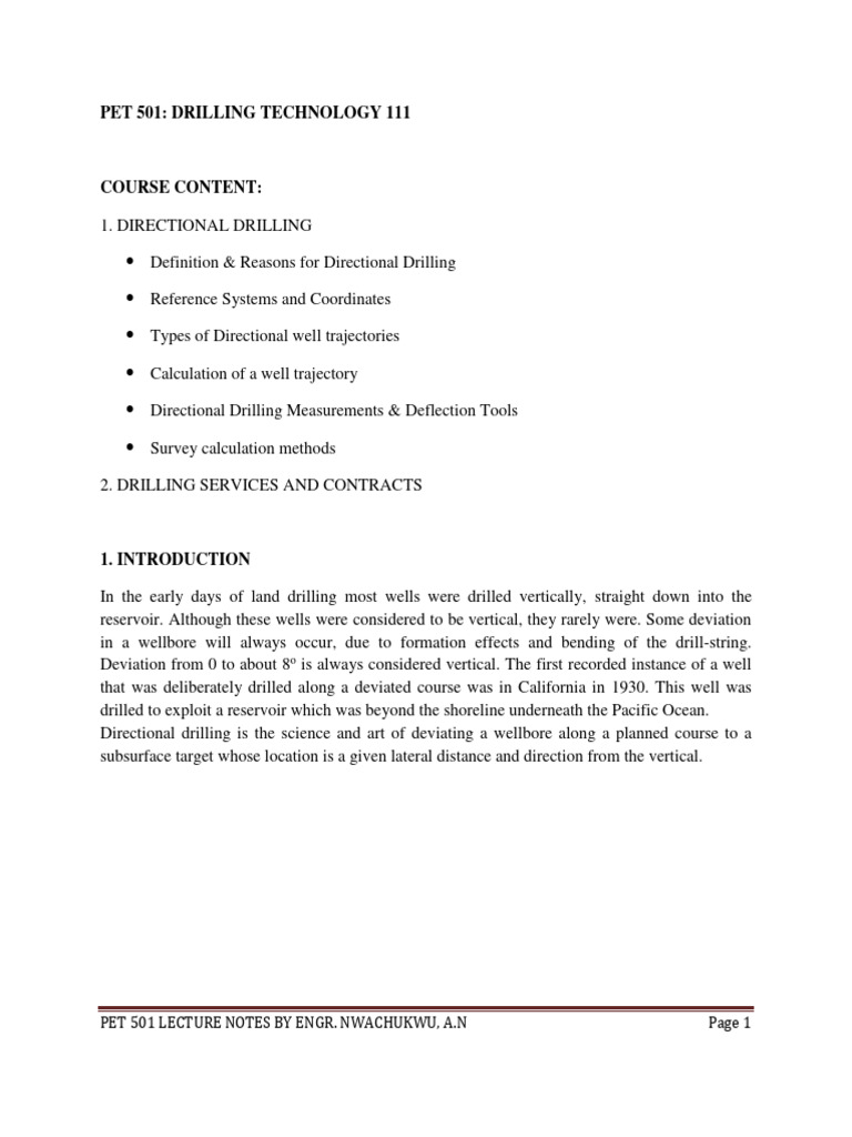 Drilling Technology 111 Notes | PDF | Oil Well | Cartography