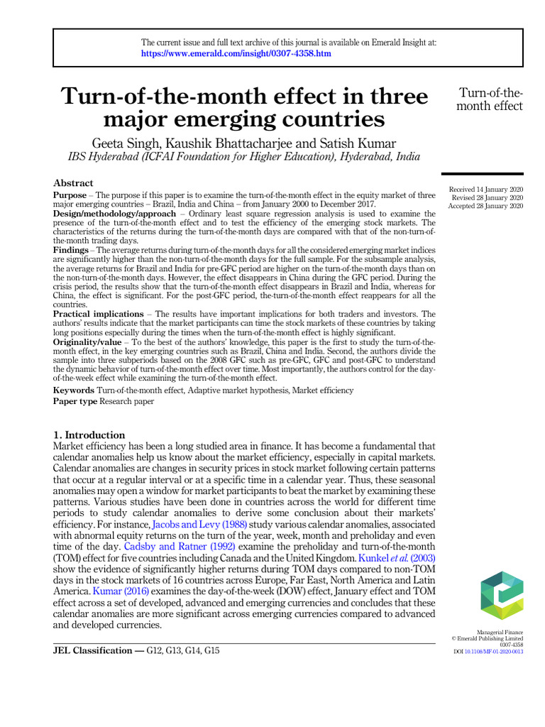 TOM Effects | PDF | Efficient Market Hypothesis | Stock Market Index