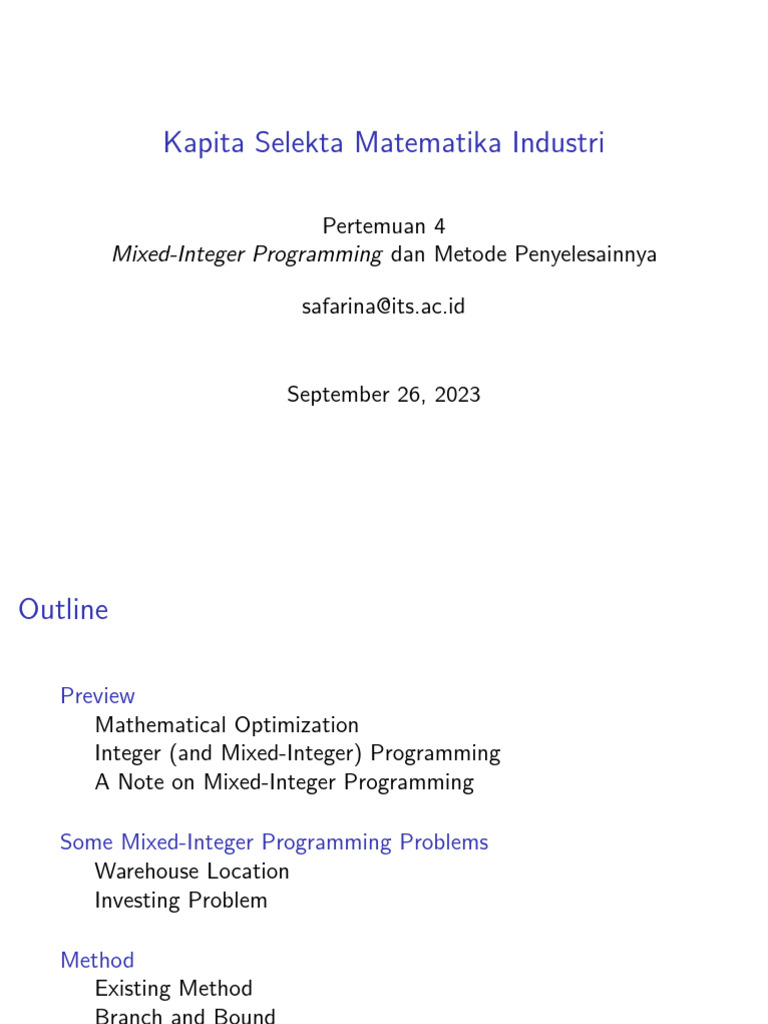 Mip Part-1 | PDF | Linear Programming | Computational Science Mip Part-1 | PDF | Linear Programming | Computational Science