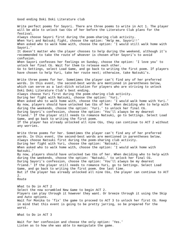 Doki Doki Literature Good Ending | Download Free PDF | Emotions | Psychology