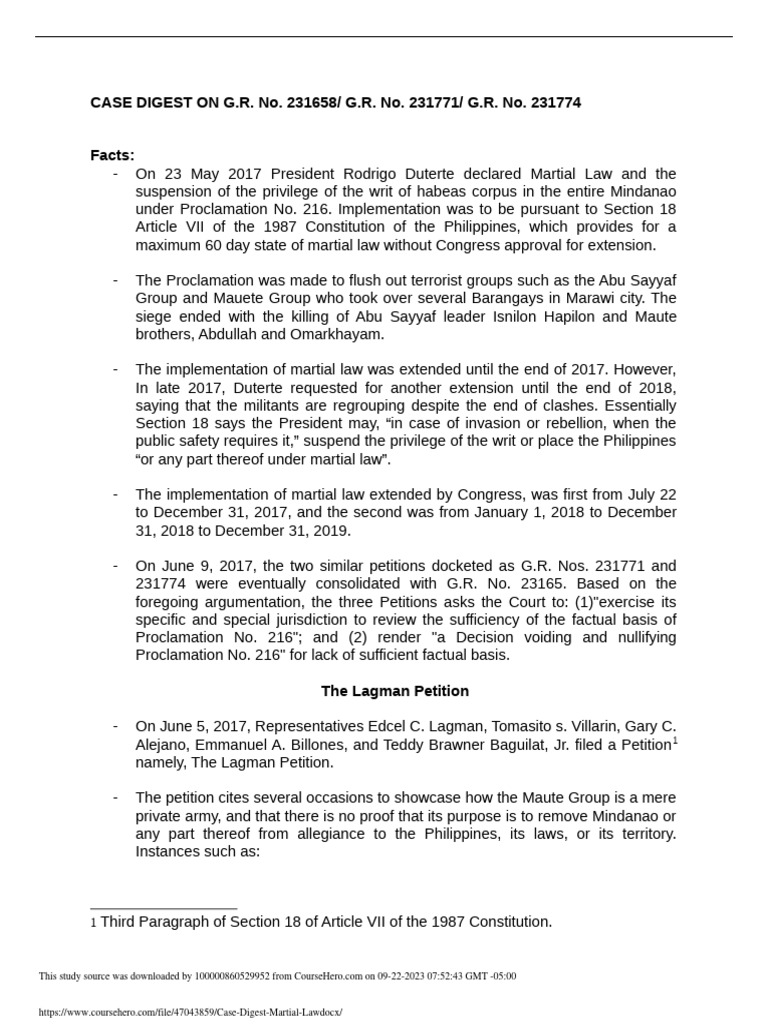 Case Digest Martial Law | PDF | Habeas Corpus | Public Law