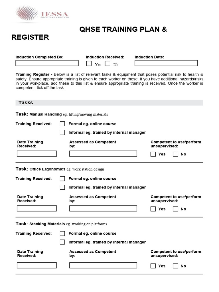 QHSE Training Plan and Register | PDF | Business | Safety