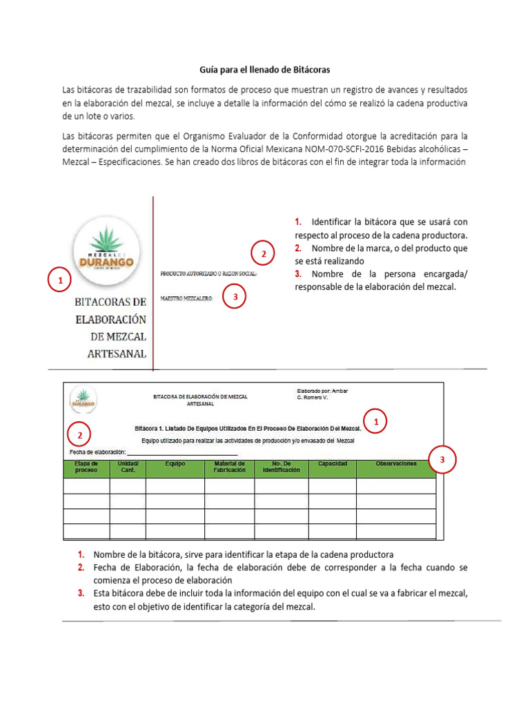 Guía para Llenado de Bitácoras de Mezcal | PDF