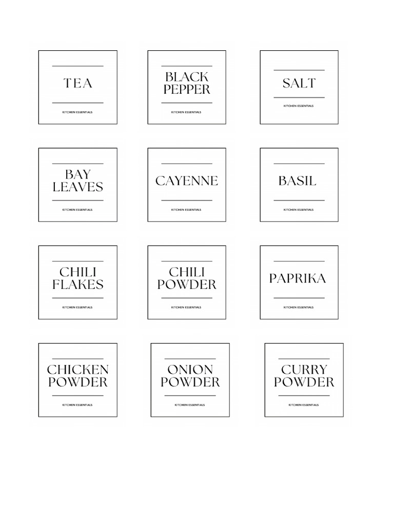 Labels For Condiments | PDF