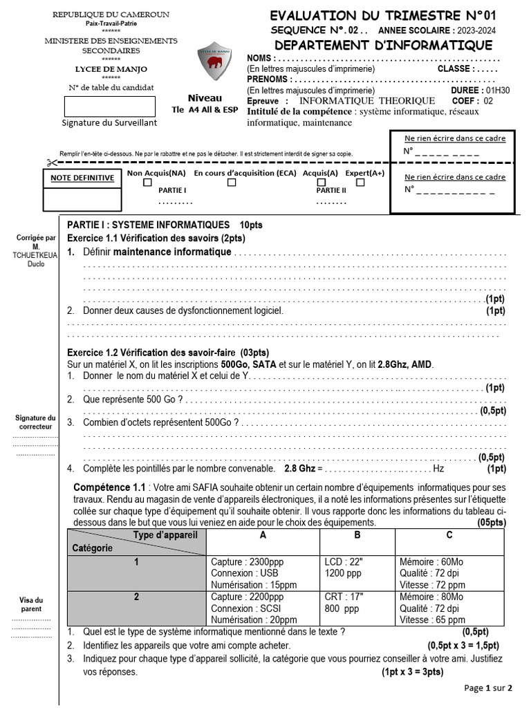 INFO SEQ2 - TleA4 - LY - MANJO23-24 | PDF | Topologie de réseau | Informatique