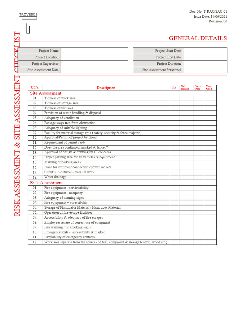 Site Assessment & Risk Assessment Checklist | PDF | Safety ...