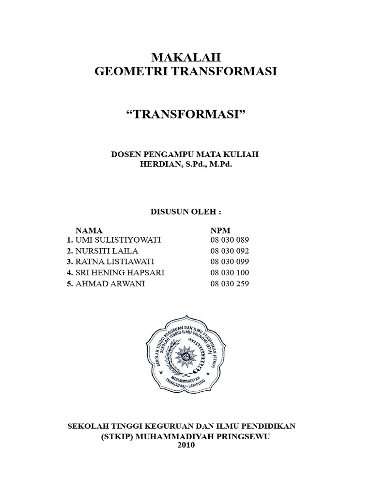 Makalah Geometri Transformasi Transforma | PDF
