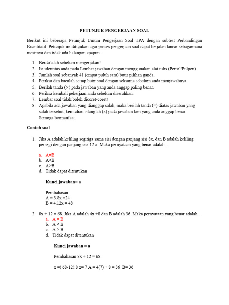 SOAL PERBANDINGAN KUANTI (Uji Keterbacaan) | PDF